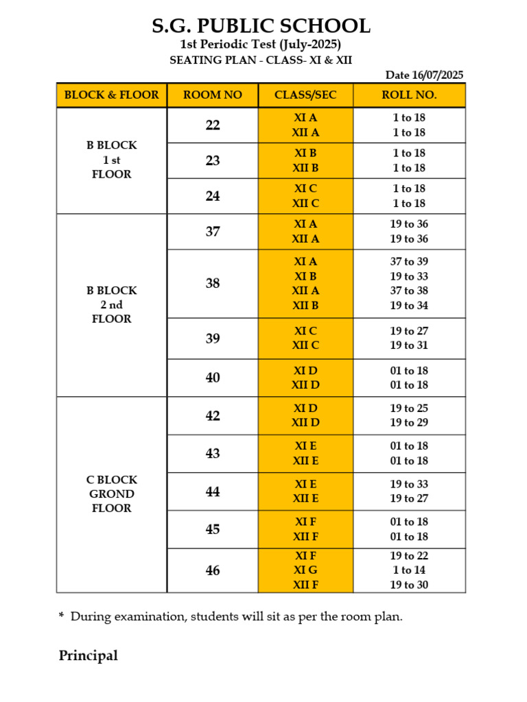 Seating Plan Class Xi & Xii | PDF