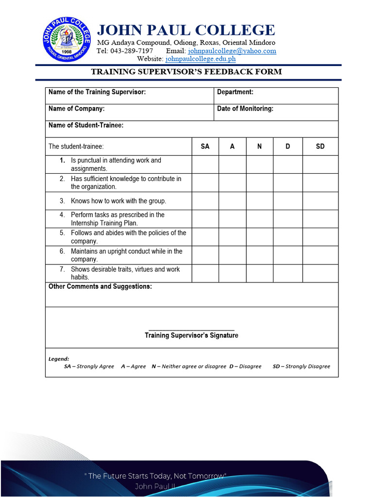 Training Supervisor Feedback Form | PDF