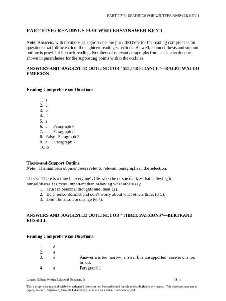 7 Answer Key Part Five | PDF | Reading Comprehension