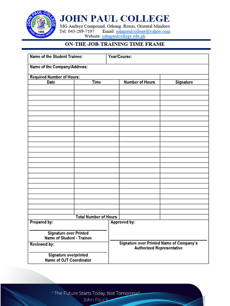 OJT Time Frame Documentation | PDF