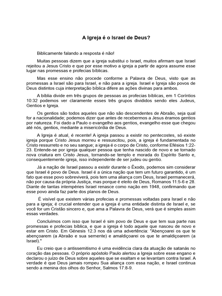 A Distinção entre Igreja e Israel | PDF | Igreja cristã | Jesus
