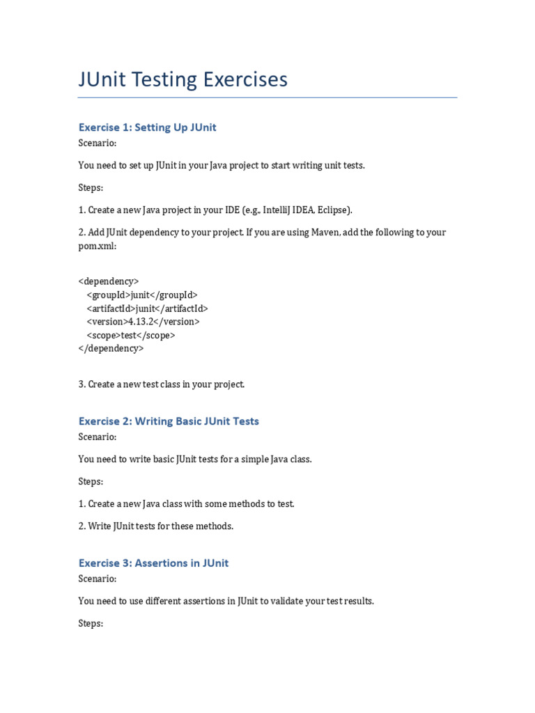 Java JUnit TDD Exercises Guide | PDF