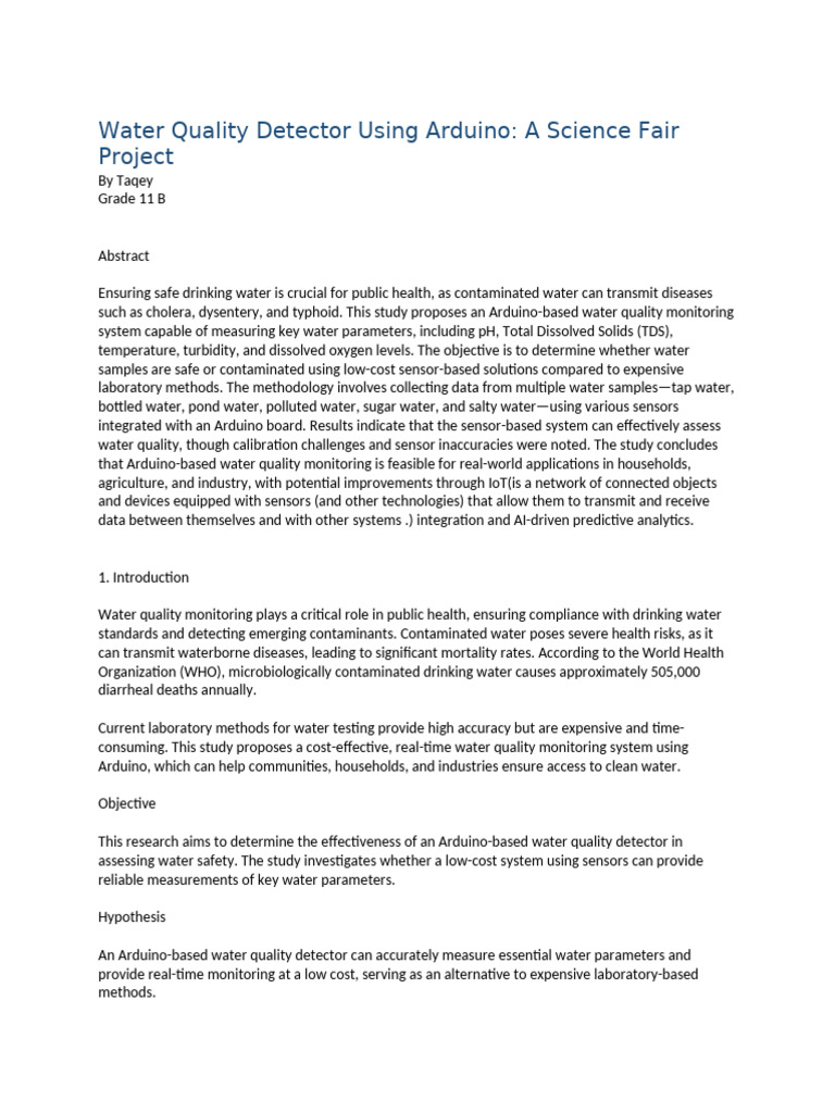 Water Quality Detector Using Arduino (1) | PDF | Water Quality | Drinking Water