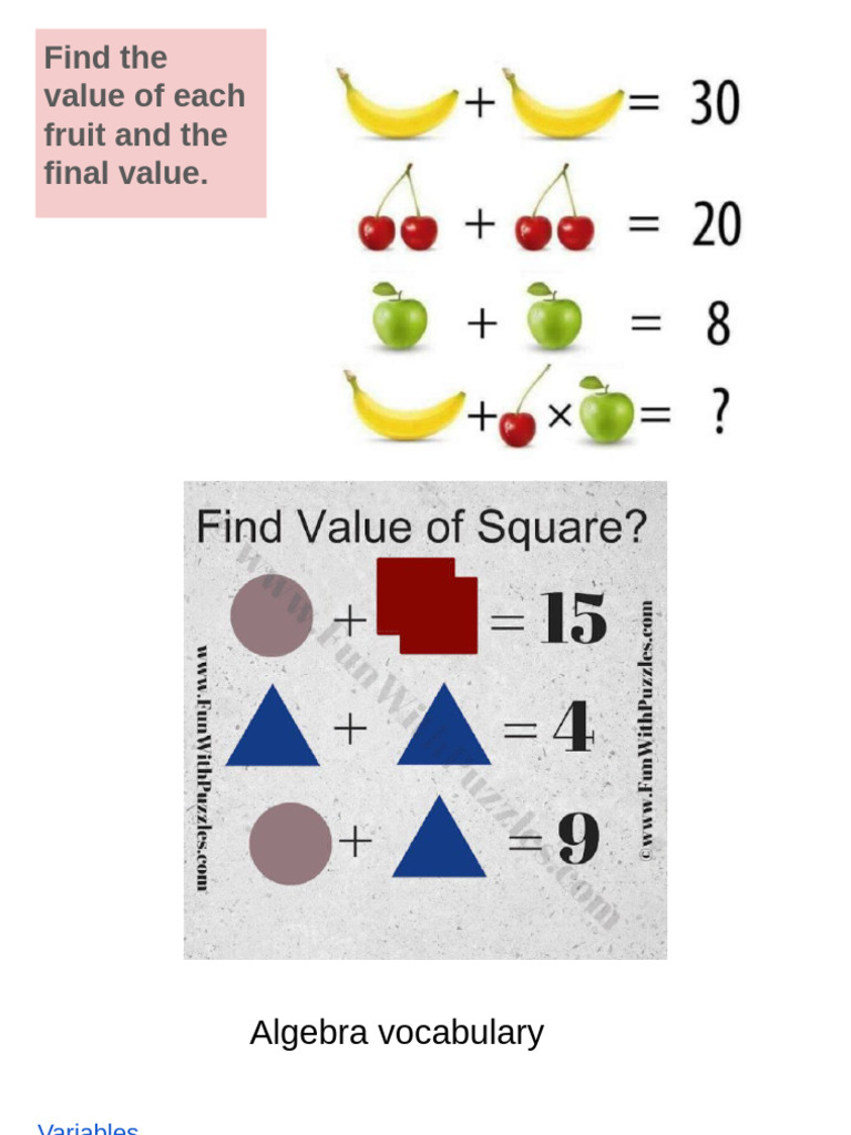 2.1 Algebra Puzzles Vocab Expressions | PDF