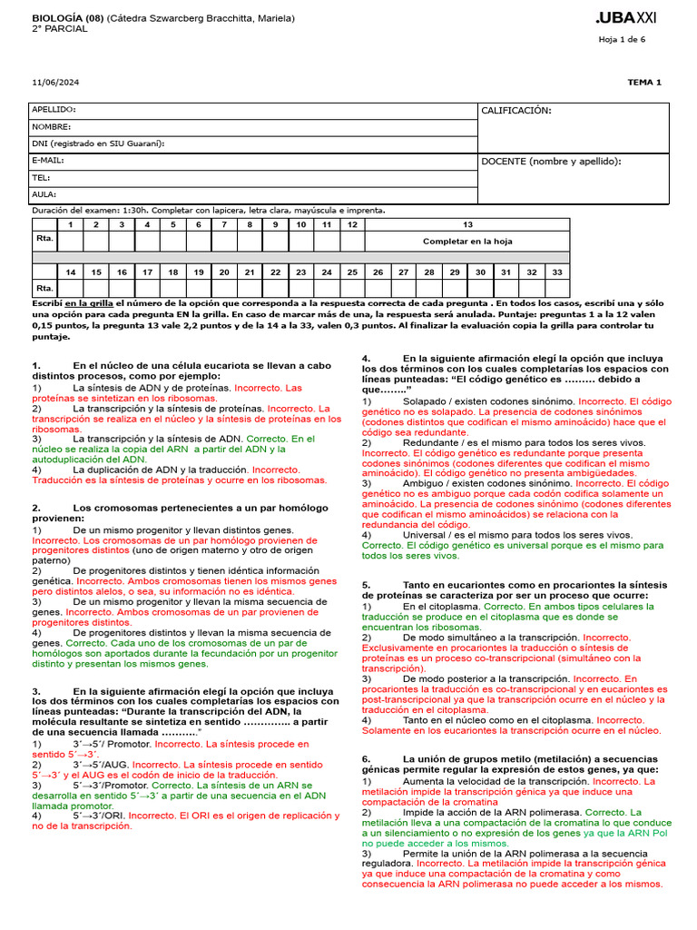 2P1C 2025 Tema1 | PDF | Codigo genetico | Gene
