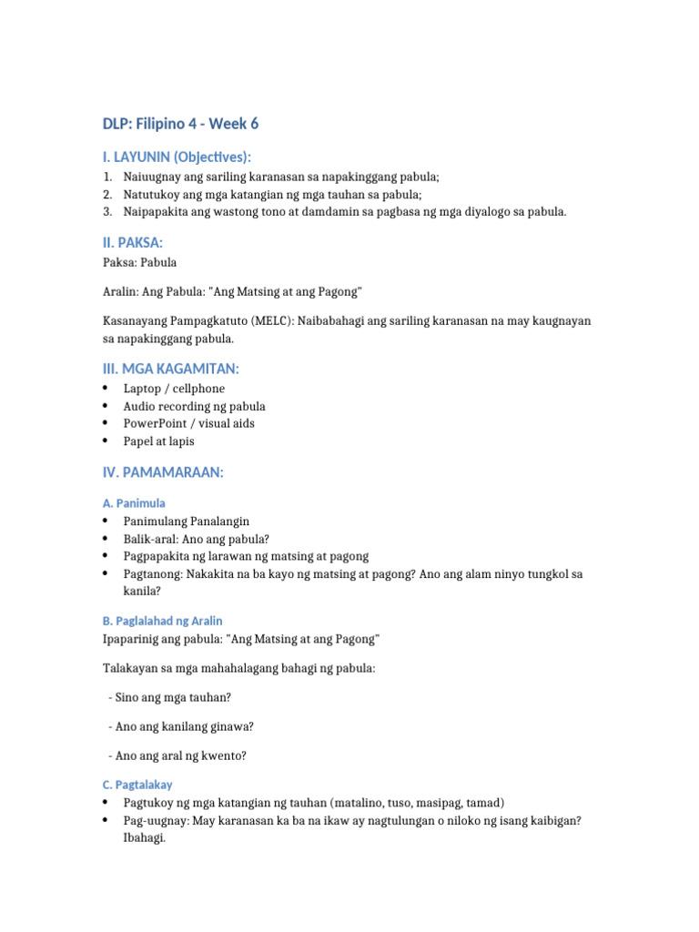 DLP Filipino4 Week6 | PDF