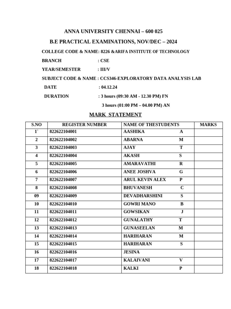 Eda Mark Statement | PDF