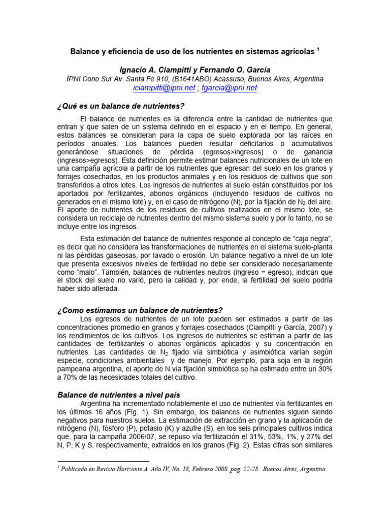 Balance de Nutrientes en Agricultura | PDF | Fertilizante | Fertilidad ...