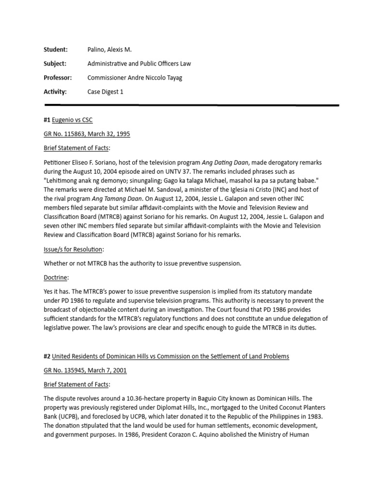 Case Digest 1 Admin Law | PDF | Public Law | Government