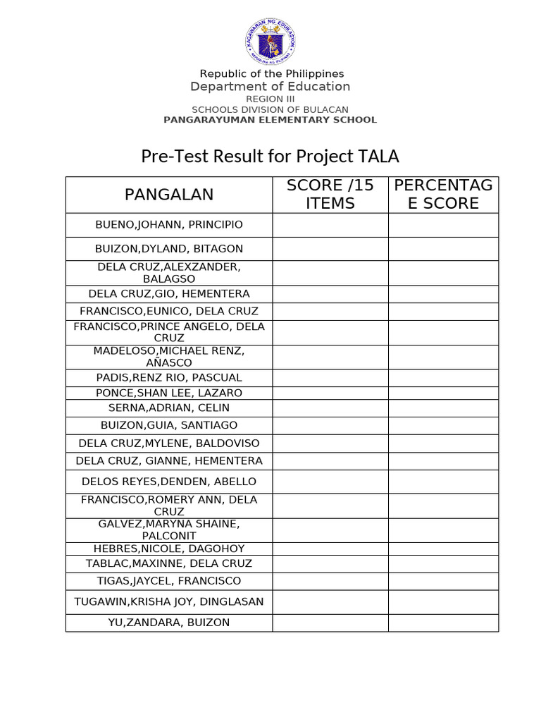 Pre Test and Post Test | PDF