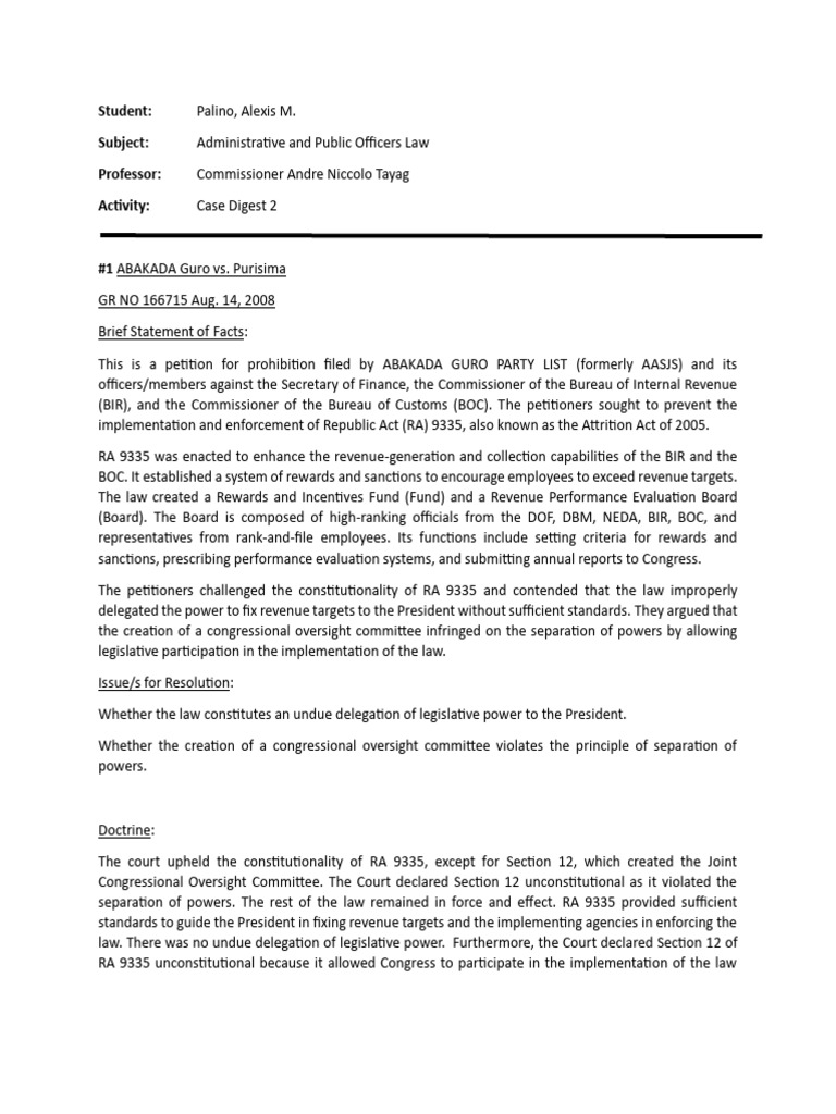 Case Digest in Admin Law | PDF | Injunction | Congressional Oversight