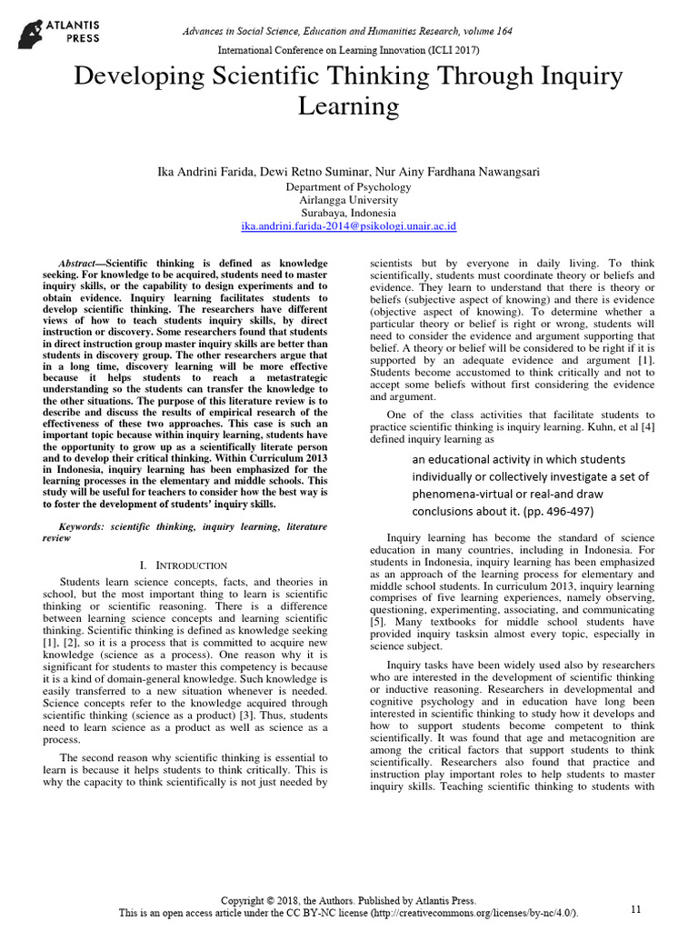 Developing Scientific Thinking Through Inquiry Learning | PDF | Metacognition | Inquiry Based ...