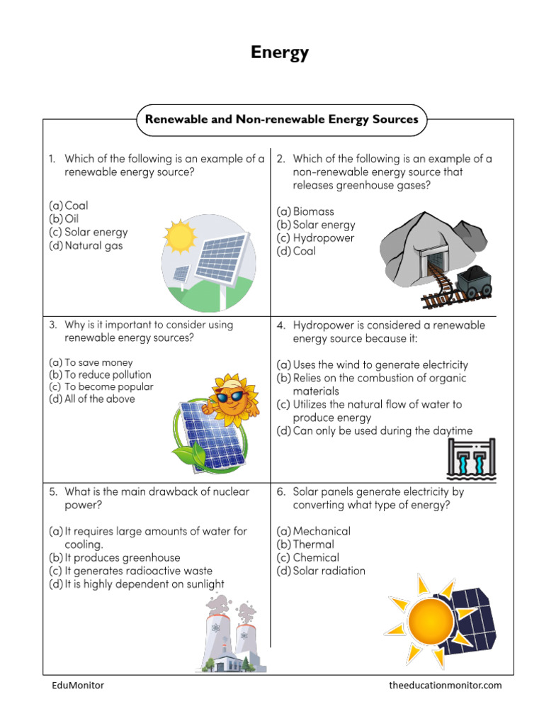 Renewable and Non-Renewable Energy Sources Worksheet | PDF