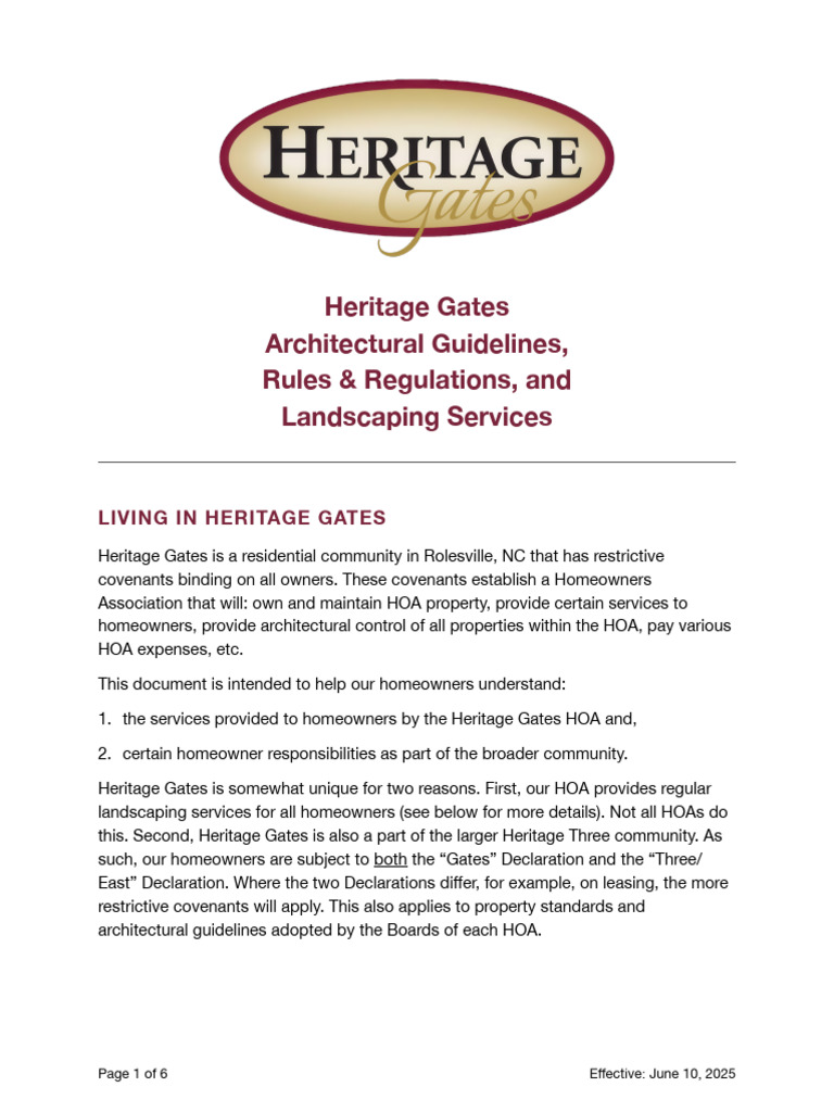 Heritage Gates HOA Architectural Guidelines | PDF | Covenant (Law) | Botany