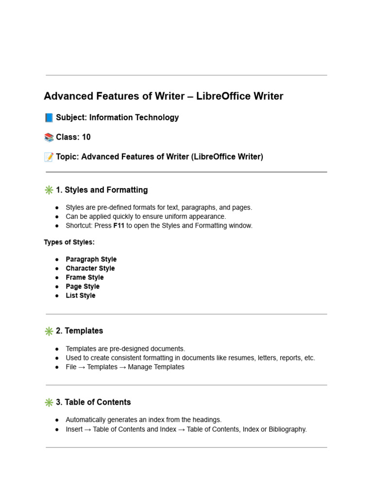 Advanced Writer Features for Class 10 | PDF | Hyperlink | Software