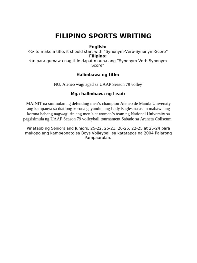 Filipino Sports Writing 2 | PDF