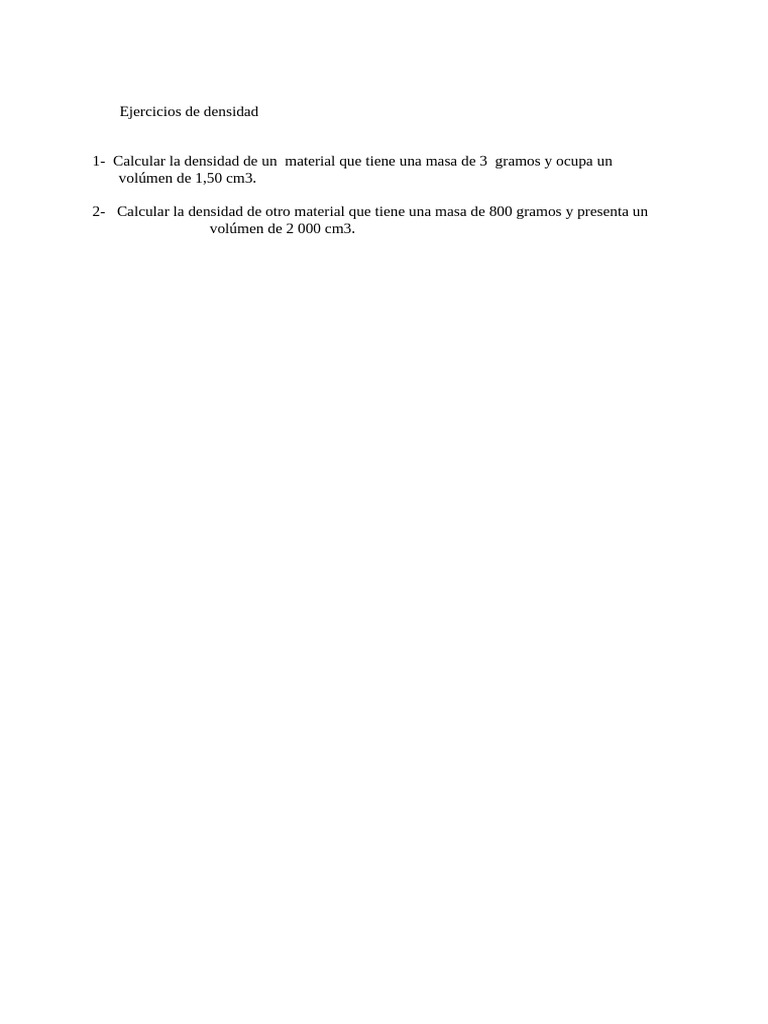 Ejercicios de Densidad y Cálculo | PDF