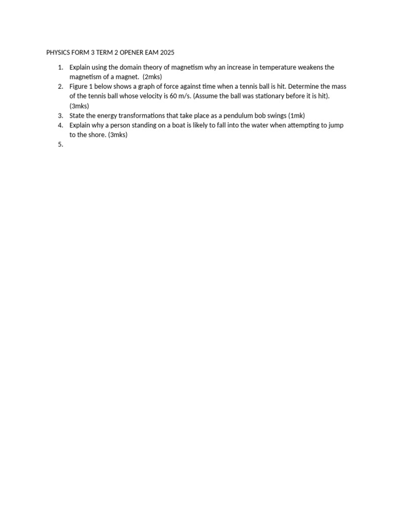 Physics Form 3 Term 2 Exam 2025 | PDF