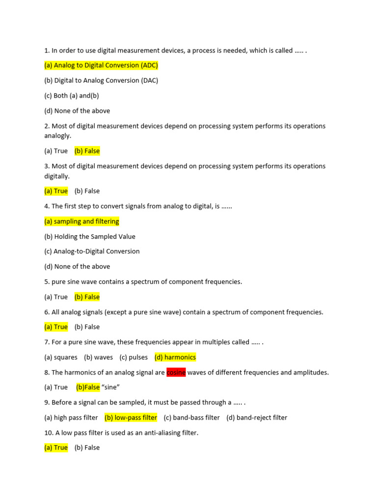Measurements Lec 7 MCQ Answers | PDF | Analog To Digital Converter ...