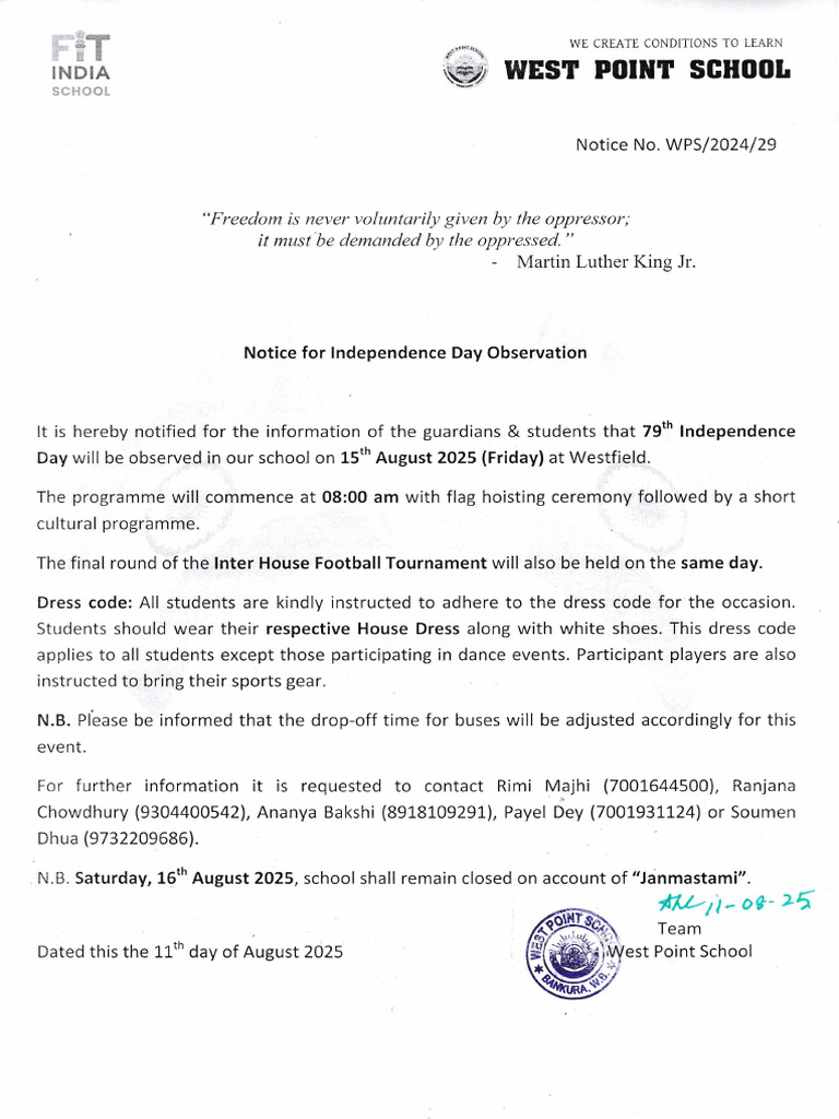 Independence Day Celebration Notice | PDF