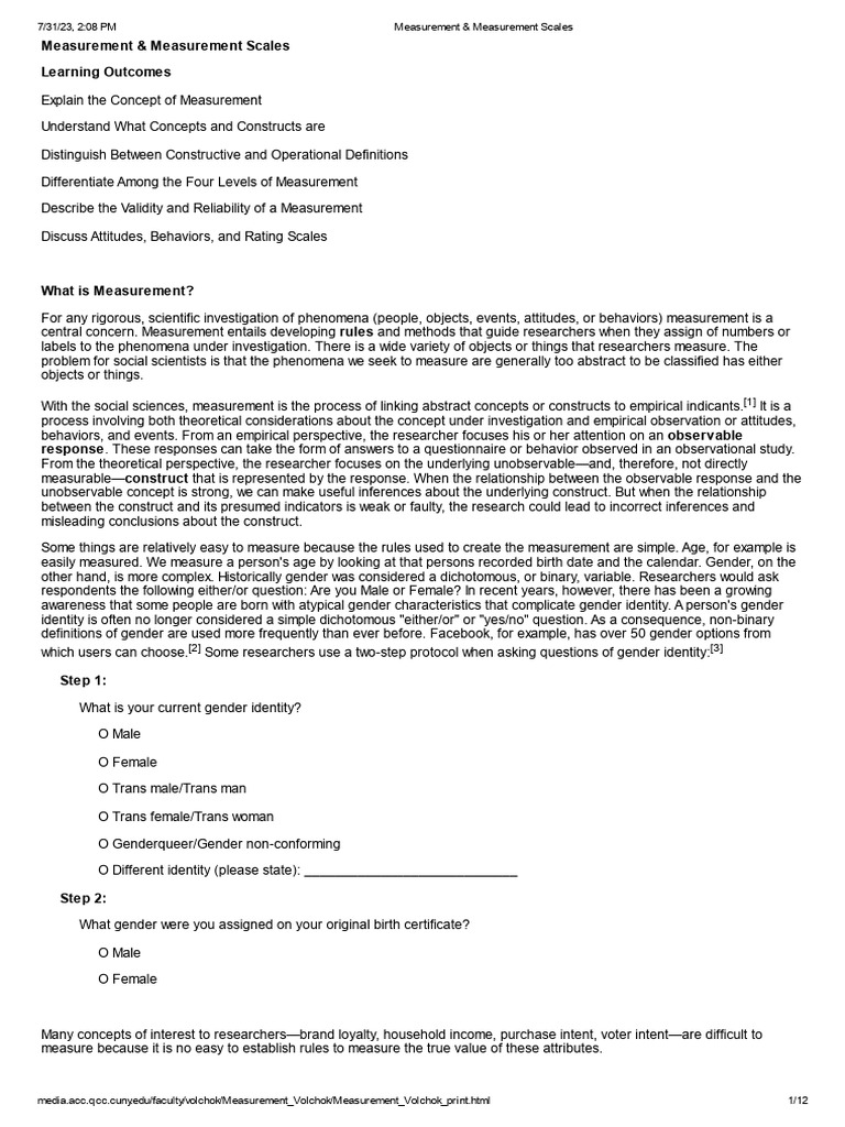Measurement Measurement Scales | PDF | Level Of Measurement | Validity ...