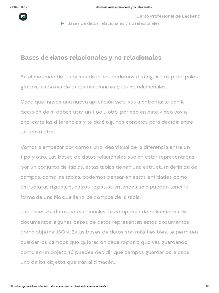 Bases de Datos Relacionales y No Relacionales | PDF | Bases de datos | Base de datos relacional