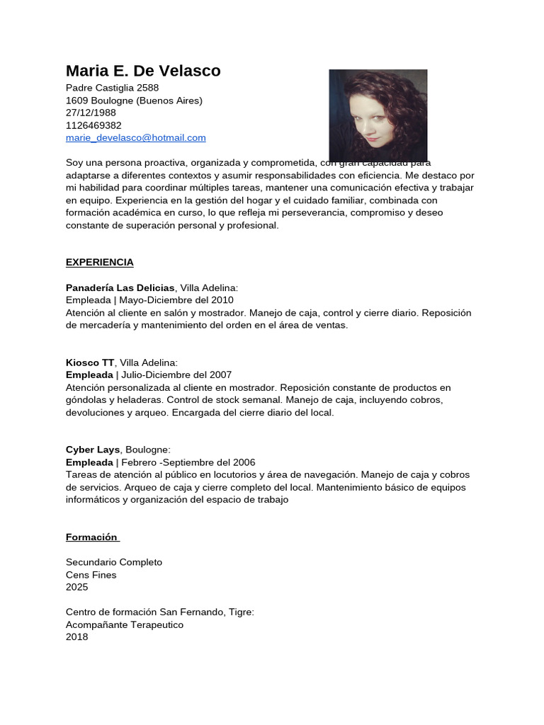 CV María Elisa de Velasco | PDF