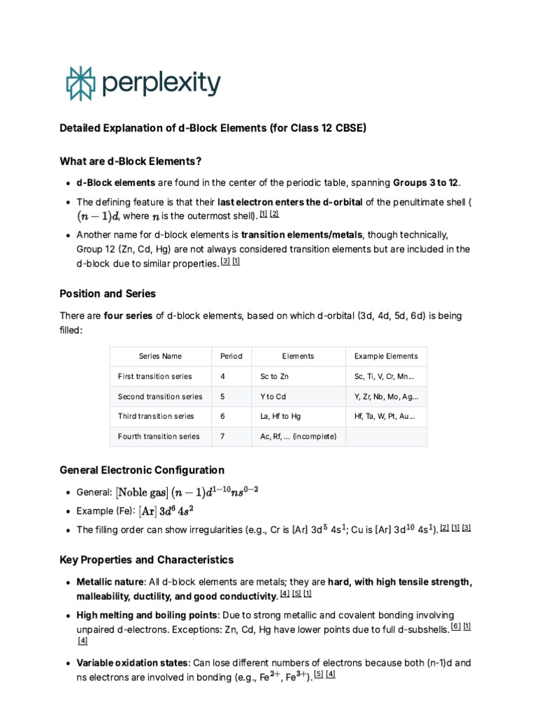 Overview of d-Block Elements | PDF | Coordination Complex | Transition ...