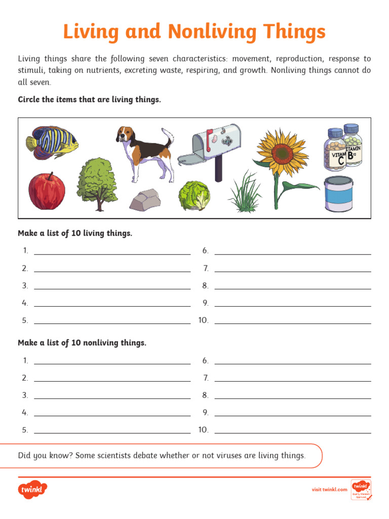 Living and Nonliving Things Activity | PDF