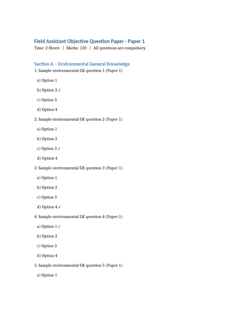 Field Assistant Objective Papers 1 To 3 | PDF | Environmental Impact Assessment | Chess Theory