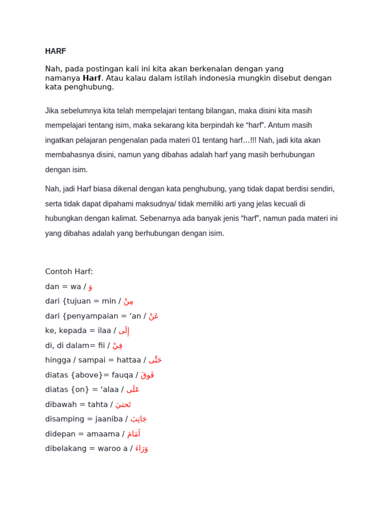 Pengenalan Harf dalam Bahasa Arab | PDF