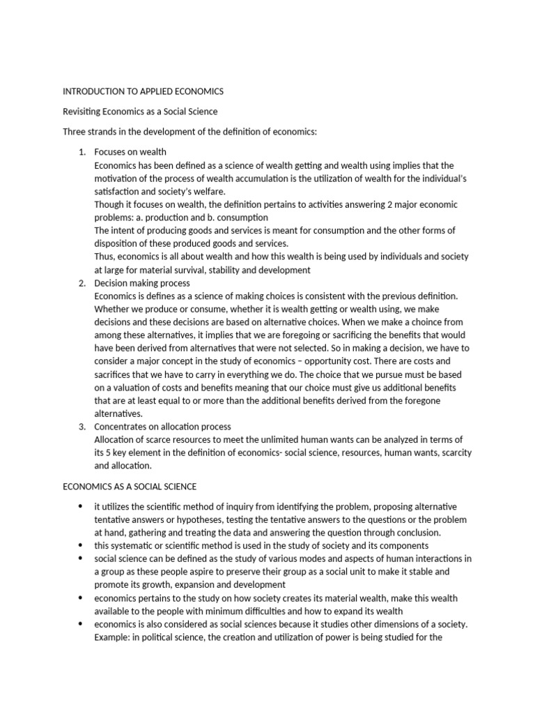 Lesson 1 INTRODUCTION TO APPLIED ECONOMICS | PDF | Economics | Wealth