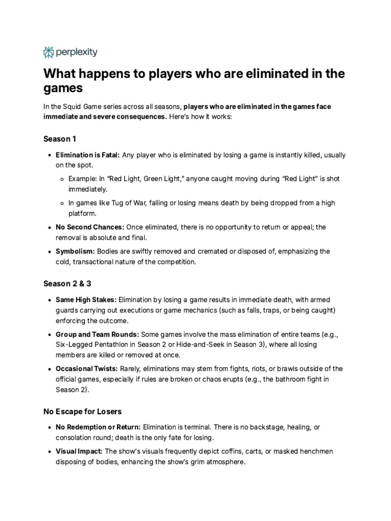 What Happens To Players Who Are Eliminated in The | PDF