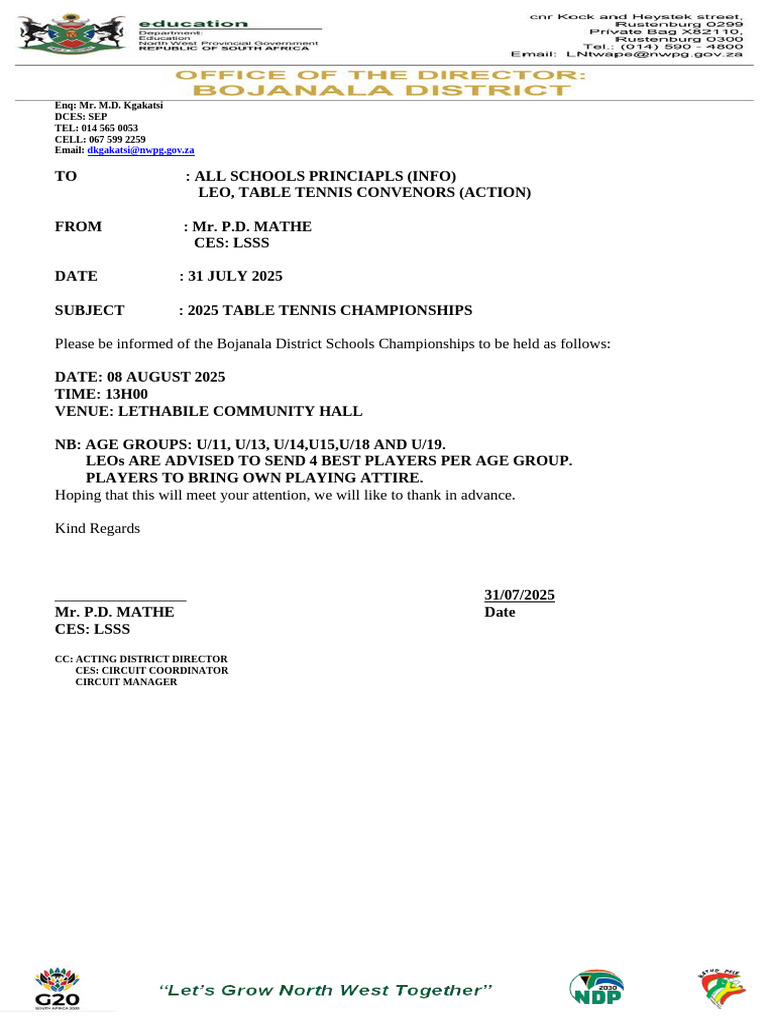 Table Tennis Letter-1 | PDF
