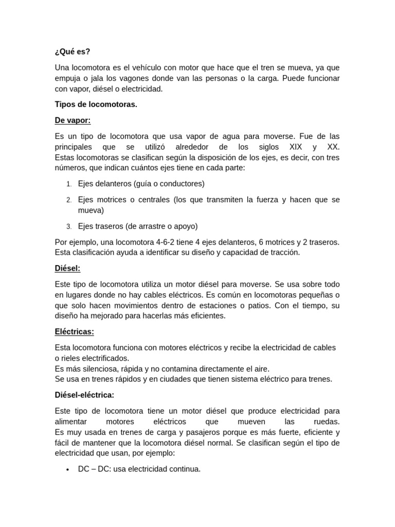Tipos y partes de locomotoras | PDF