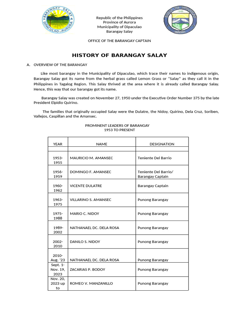 History and Traditions of Barangay Salay | PDF | Wedding | Bride