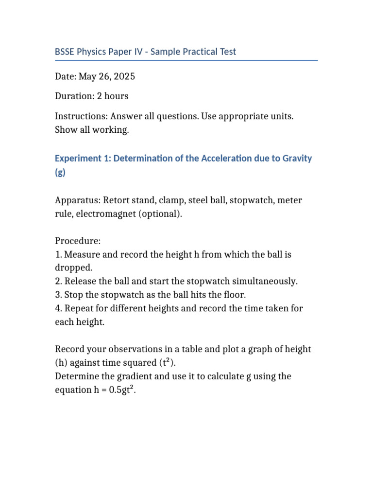 BSSE Physics Paper IV Sample (AutoRecovered) | PDF