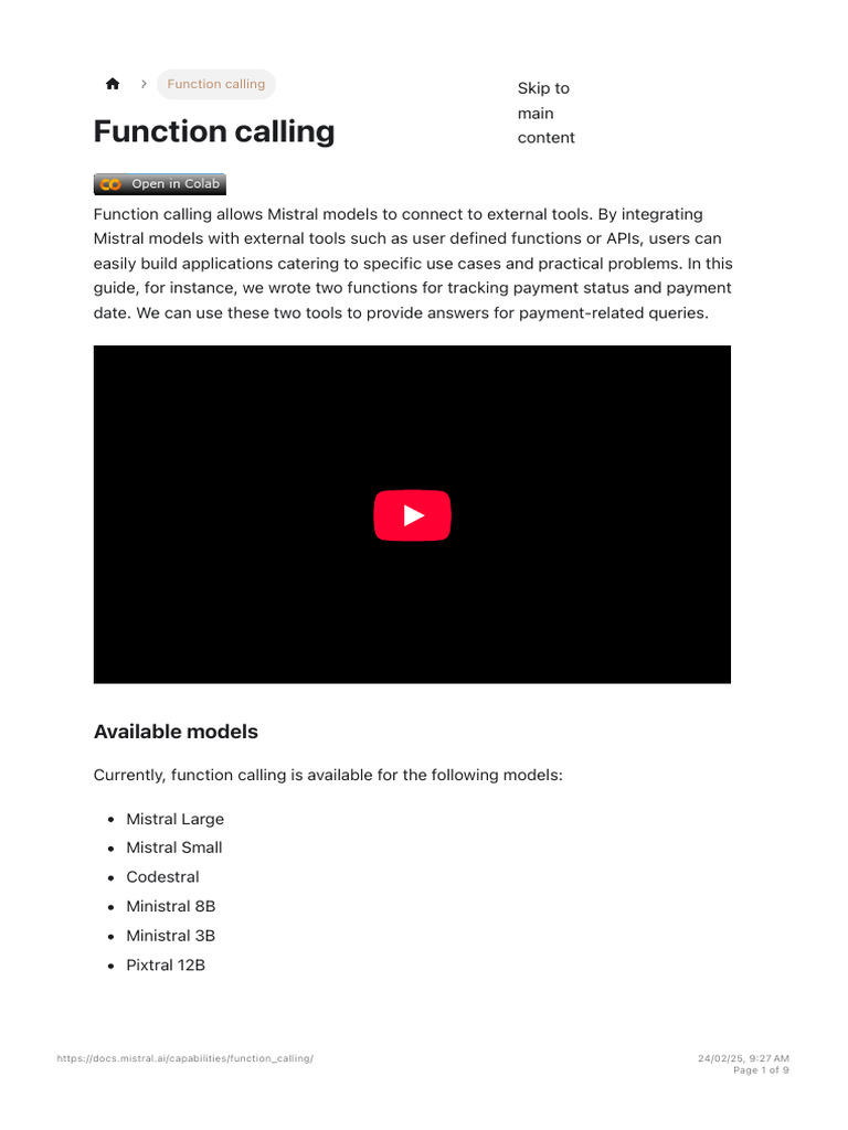 Function Calling | Mistral AI Large Language Models | PDF | Parameter (Computer Programming ...