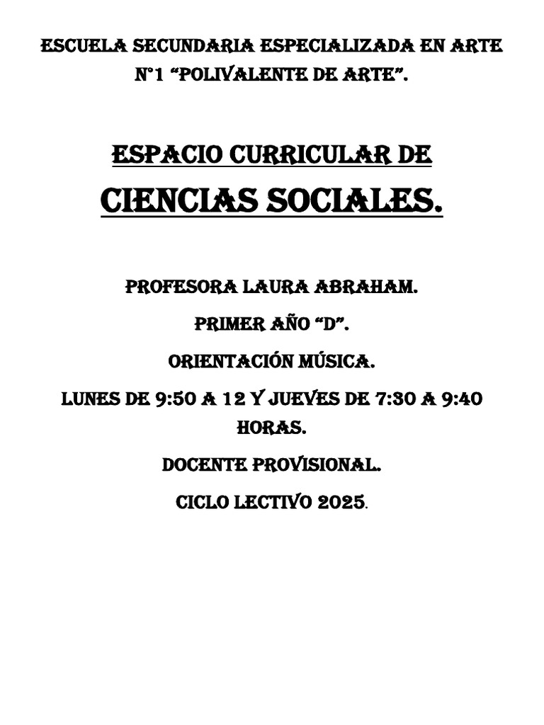 PLANIF 2025 SOCIALES 1ero D - POLIVALENTE | PDF | Enseñando | Geografía