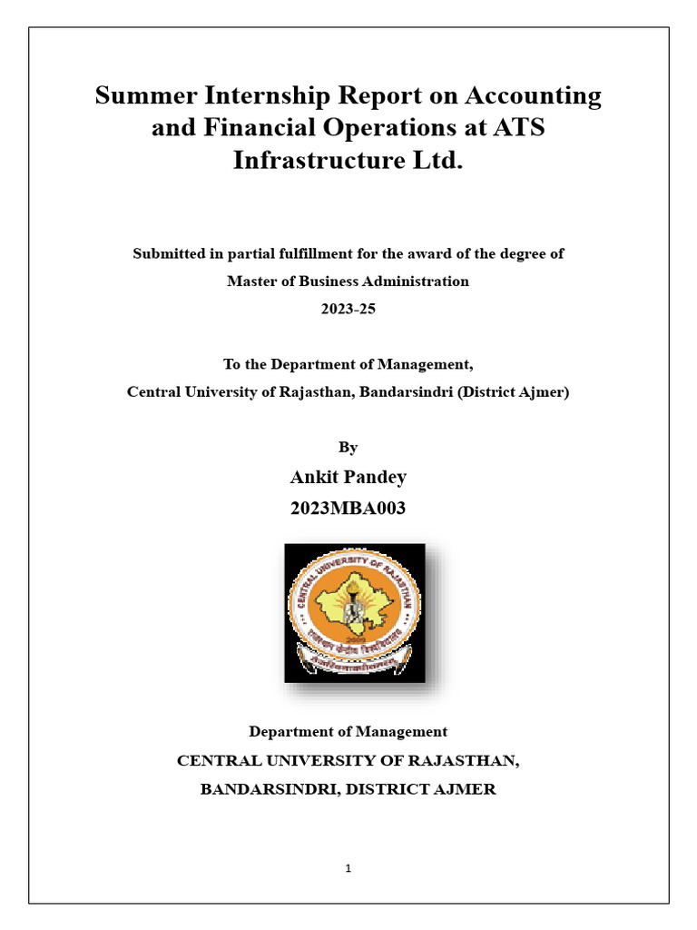Accounting Internship Report at ATS Infrastructure | PDF | Taxes ...