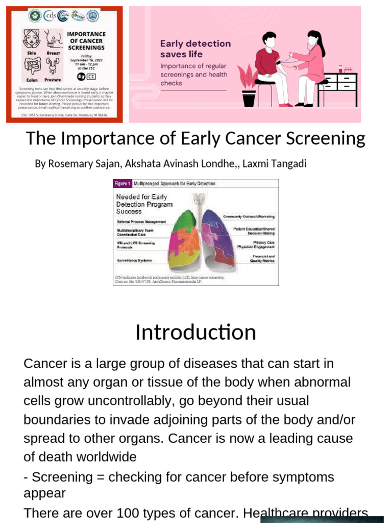 Early Cancer Screening Presentation | PDF | Cancer | Colorectal Cancer