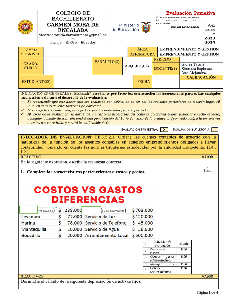1ro Emprendimi Tercer Par Grado Dos | PDF | Depreciación | Contabilidad