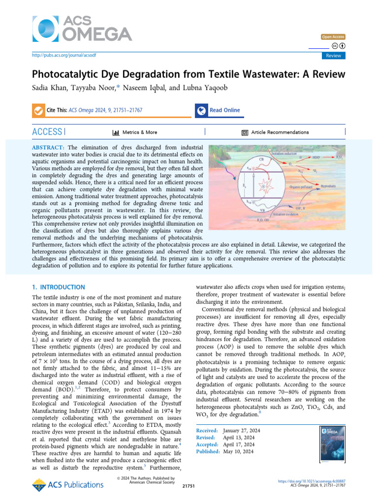 Khan Et Al 2024 Photocatalytic Dye Degradation From Textile Wastewater ...