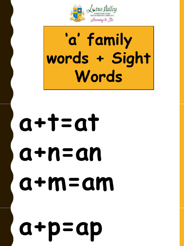 CVC and Sight Words: 'a' Family | PDF