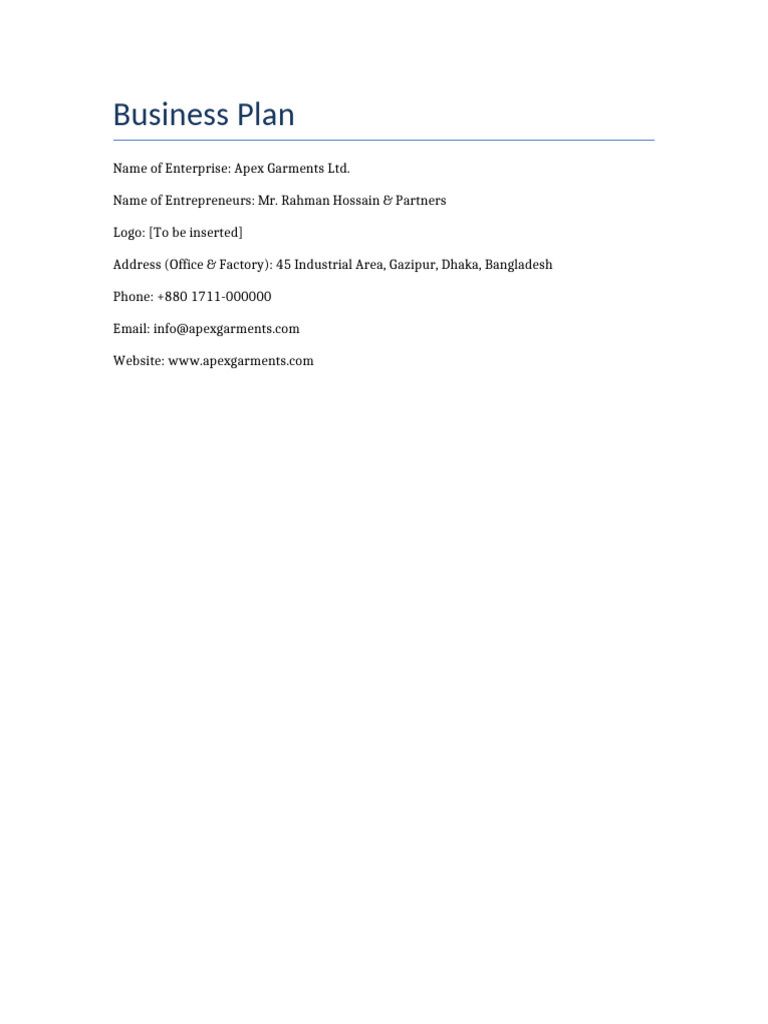 Apex Garments Business Plan | PDF | Textiles | Business