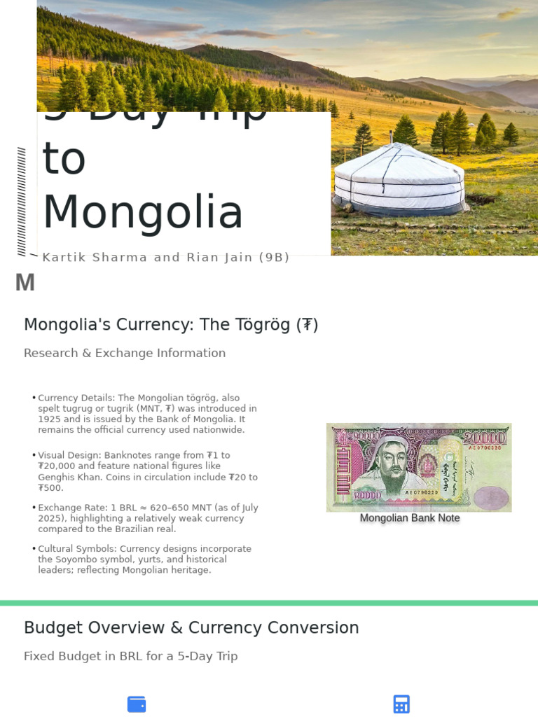 Mongolia Travel Budget Breakdown | PDF | Currency | Mongolia
