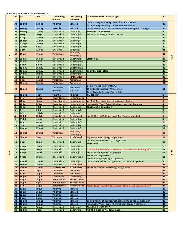 Bijlage 1 Academische Jaarkalender 2025-2026 NL Def | PDF