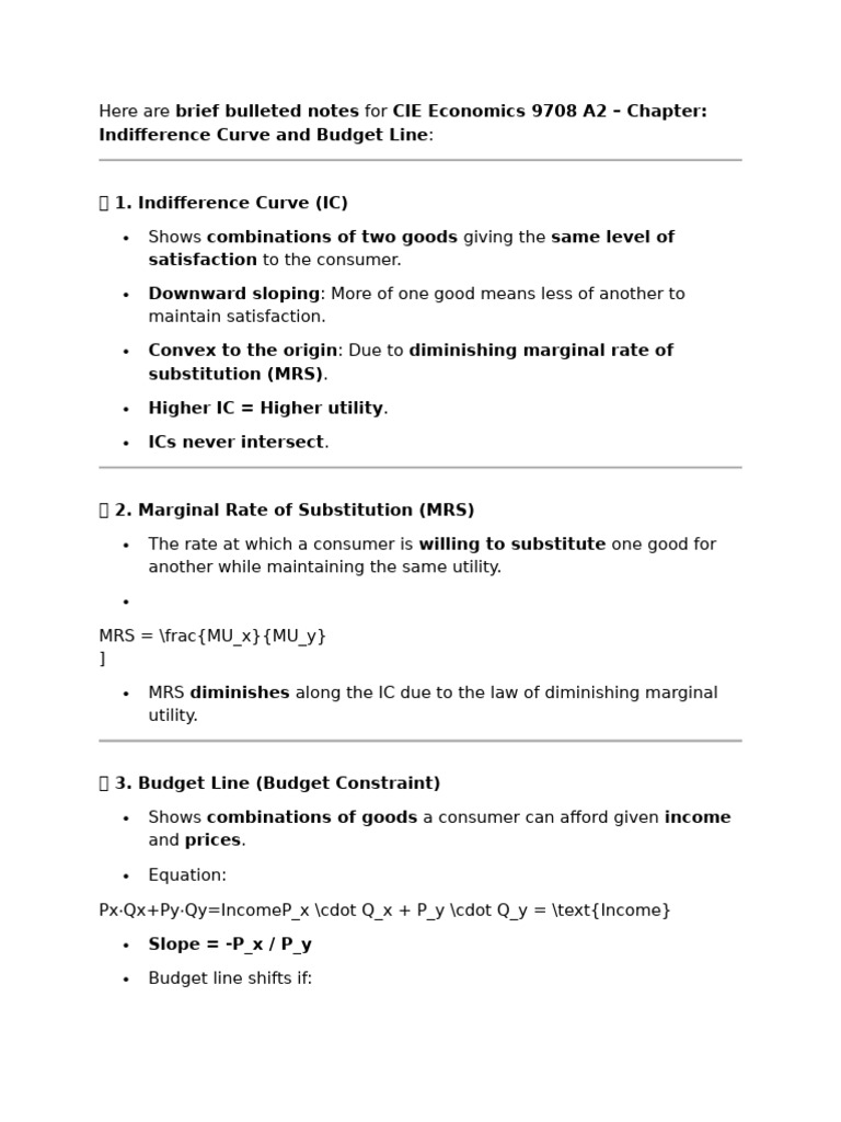 Here Are Brief Bulleted Notes For CIE Economics 9708 A2 | PDF