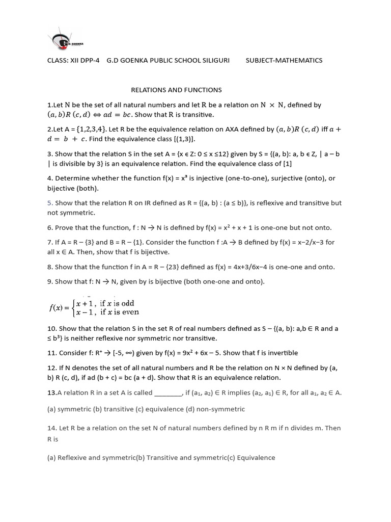DPP-4 CH-1 Relations and Functions | PDF | Abstract Algebra | Functions And Mappings