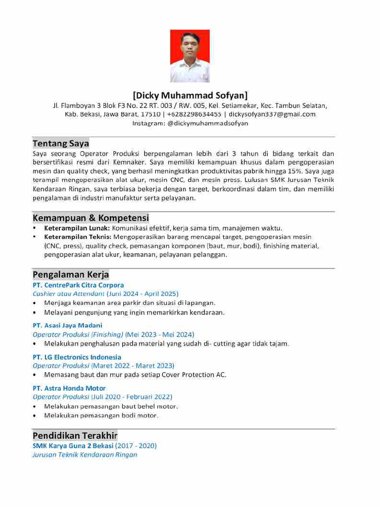 CV + Berkas Lamaran - Dicky Muhammad Sofyan - 11zon | PDF